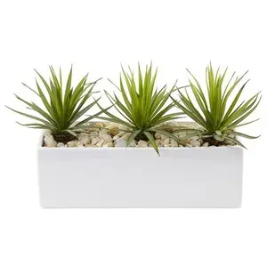 NEARLY NATURAL Mini Agave Artificial Plant In Rectangular Ceramic - Green