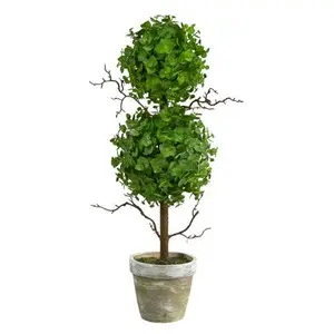 NEARLY NATURAL 2-ft Eucalyptus Double Ball Topiary Artificial Tree - Green