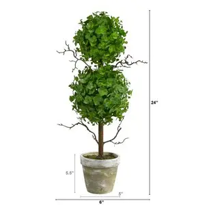 NEARLY NATURAL 2-ft Eucalyptus Double Ball Topiary Artificial Tree