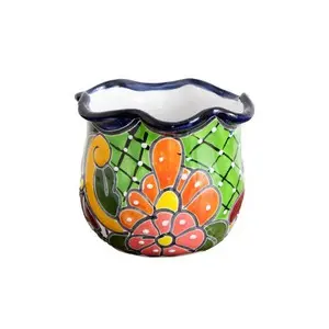 NEARLY NATURAL 6-in X 7-in Handmade Mexican Talavera Ceramic Planter - Multicolor