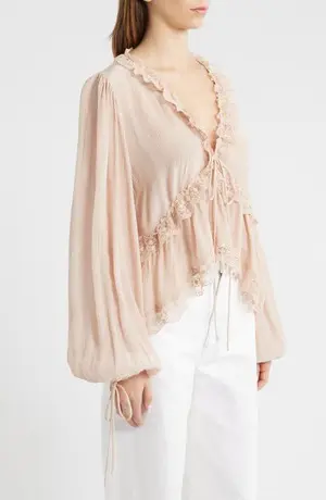 Mango Glicine Lace Trim Top