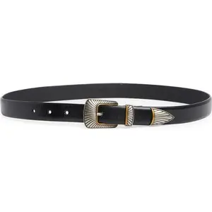 Treasure & Bond Lainey Western Buckle Leather Belt - Black- Silver