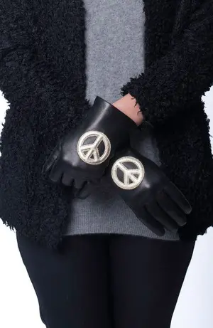 Portolano Leather Gloves With Metallic Peace Sign