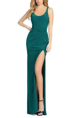 Mac Duggal Sleeveless Scoop Neck Ruched Side Knot Gown