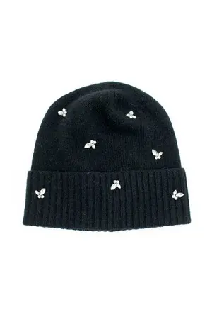 Portolano Cashmere Beanie With Stone Details - Black