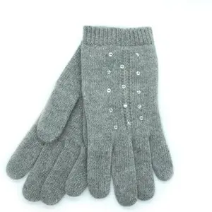 Portolano Cashmere Gloves With Crystal Embellishments - Light Heather Grey
