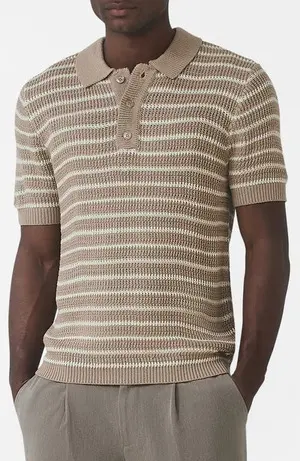 MAUVAIS Fontelina Button Placket Knit Stripe Polo