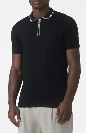 MAUVAIS Newbury Slim Zip Knit Polo - Navy