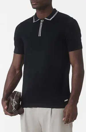 MAUVAIS Newbury Slim Zip Knit Polo - Navy