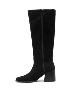 THERAPY AUSTRALIA Quinn Square Toe Block Heel Tall Boots - Black Microsuede