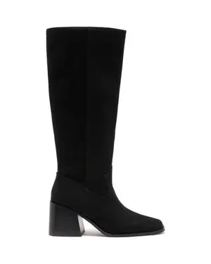 THERAPY AUSTRALIA Quinn Square Toe Block Heel Tall Boots - Black Microsuede