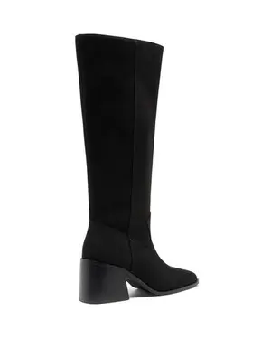 THERAPY AUSTRALIA Quinn Square Toe Block Heel Tall Boots - Black Microsuede
