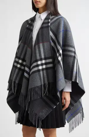 Burberry Check Double Face Cashmere & Wool Cape