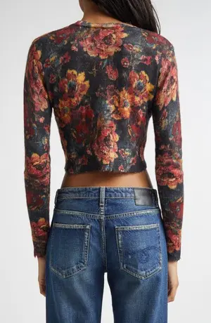 R13 Floral Cashmere Crop Sweater