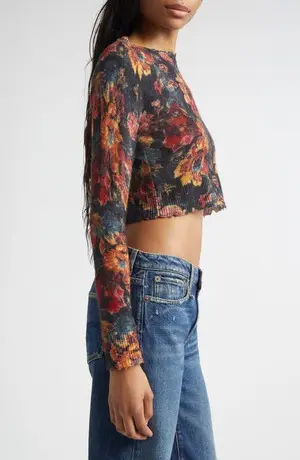 R13 Floral Cashmere Crop Sweater
