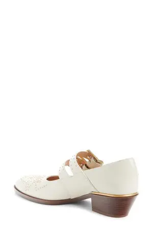 Chloé Susan Studded Mary Jane Pumps - Eggshell