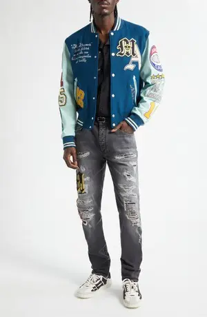 Amiri Varsity Patch Rip & Repair Skinny Jeans