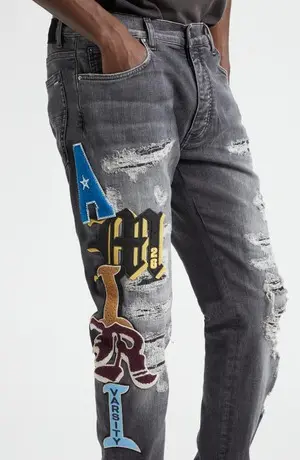 Amiri Varsity Patch Rip & Repair Skinny Jeans