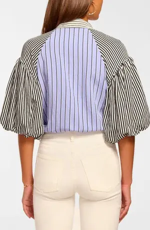 Ramy Brook Colorblock Stripe Puff Sleeve Top