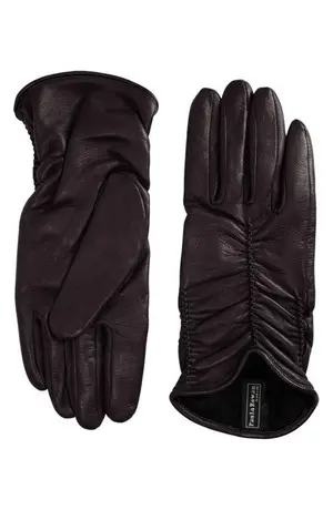 PAULA ROWAN Renee Ruched Leather Gloves - Black