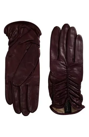 PAULA ROWAN Renee Ruched Leather Gloves - Bordeaux