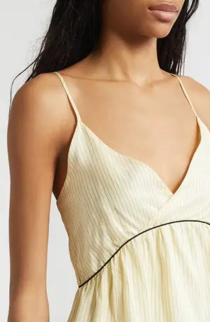 Plan C Lace Trim Pinstripe Slip Dress