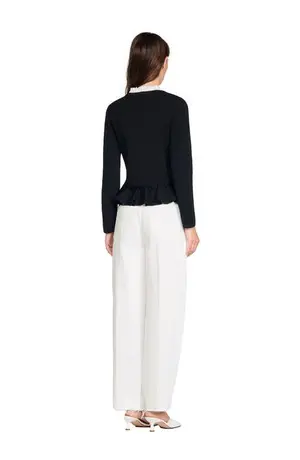 Sandro Peplum Cardigan With Detachable Collar