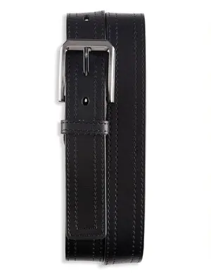 HARBOR BAY BY DXL Leather Belt With Tonal Stitching - Black