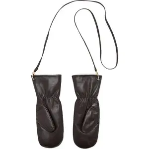 Mango Leather Mittens With Faux Fur Lining - Chocolate