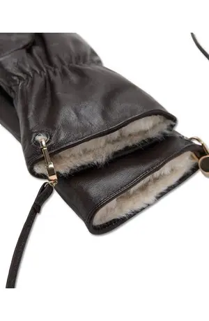 Mango Leather Mittens With Faux Fur Lining - Chocolate