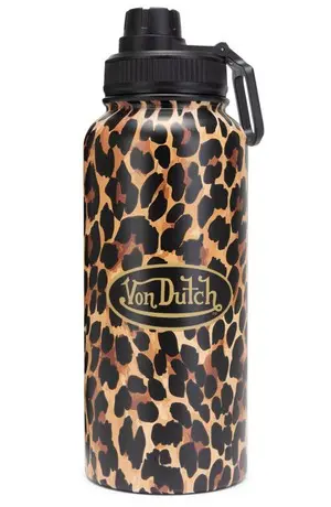 VON DUTCH 32oz Hydration Double Walled Insulated Stainless Steel Bottle Leopard
