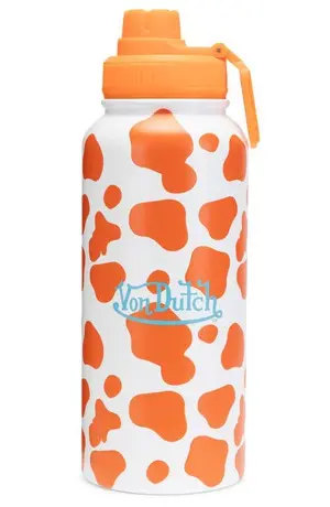 VON DUTCH 32oz Hydration Double Walled Insulated Stainless Steel Bottle - Orange Cow