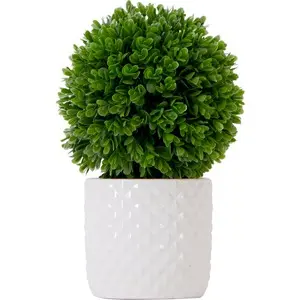 NEARLY NATURAL 10-in Artificial Boxwood Topiary Plant With Decorative Planter - Green