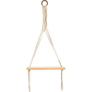 NEARLY NATURAL 14-in X 24-in Handmade Macrame Wall Hanging With Wooden Shelf - Cream