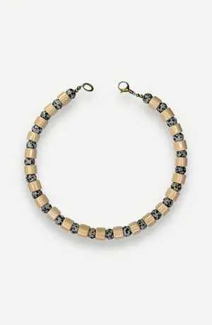 HER NEW TRIBE Ceramic Beaded Necklace - Crepe & Dalmatian Jasper