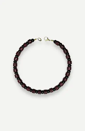 HER NEW TRIBE Ceramic Beaded Necklace - Walnut & Onyx