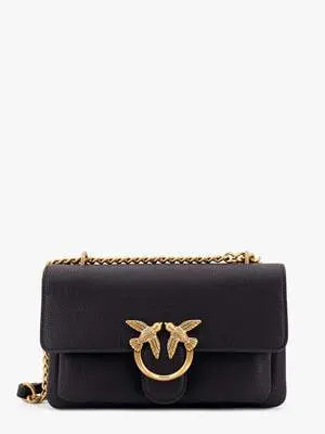 Pinko Leather Shoulder Bag With Metal Love Birds Buckle - Black