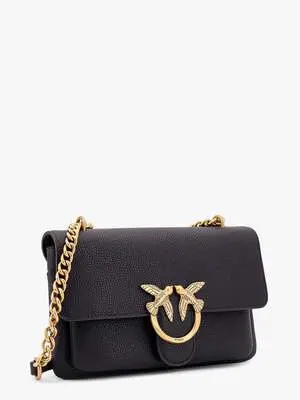 Pinko Leather Shoulder Bag With Metal Love Birds Buckle - Black