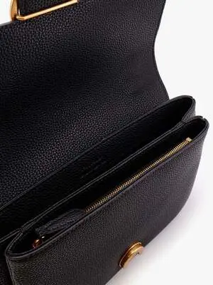 Pinko Leather Shoulder Bag With Metal Love Birds Buckle - Black