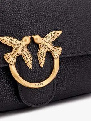 Pinko Leather Shoulder Bag With Metal Love Birds Buckle - Black