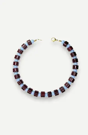 HER NEW TRIBE Bead Two Sundry Necklace - Walnut & Blue Lace Agate