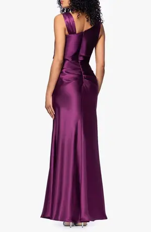 Betsy & Adam Ruched Charmeuse Trumpet Gown