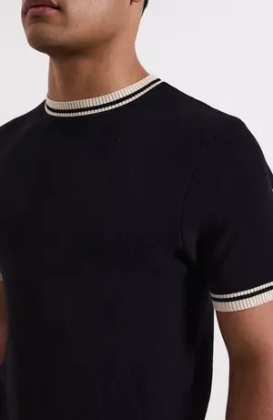 MAUVAIS Riccio Slim Knit Tipped Tee - Black