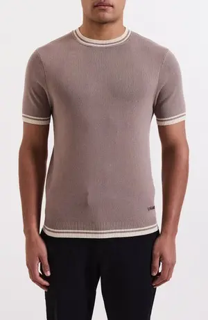 MAUVAIS Riccio Slim Knit Tipped Tee - Medium Beige