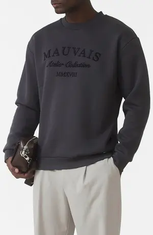 MAUVAIS Ricamo Regular Logo Crew Sweatshirt - Dark Grey