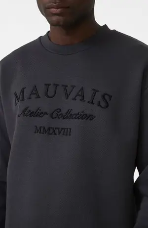 MAUVAIS Ricamo Regular Logo Crew Sweatshirt - Dark Grey