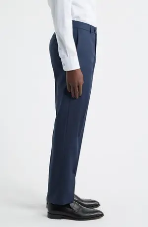 Berle Modern Fit Flat Front Super 120s Wool Dress Pants - Navy