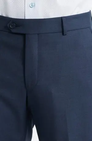 Berle Modern Fit Flat Front Super 120s Wool Dress Pants - Navy