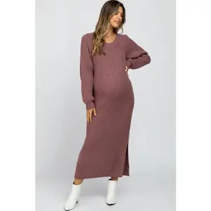 PINKBLUSH Side Slit Maxi Sweater Dress - Mauve