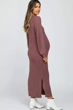 PINKBLUSH Side Slit Maxi Sweater Dress - Mauve